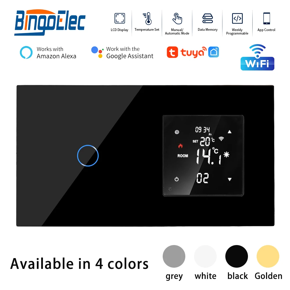 Bingoelec Tuya WiFi Smart Thermostat with Touch Switch Electric Floor Heating Water/Gas Boiler ...