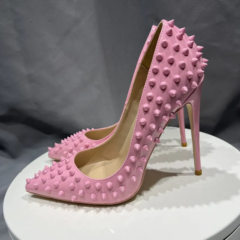 Girls All Spikes Rivets Pink Pointed High Heels Italian High Heels ...