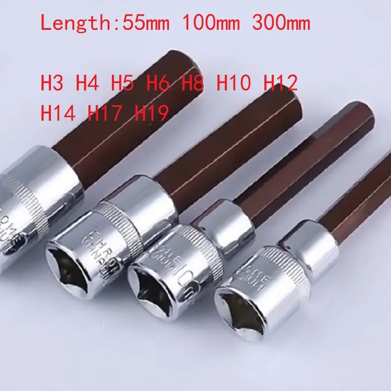 55/100/300mm Long 1/2 Hex Bit Socket Hexgon Bits Adapter Allen Key ...