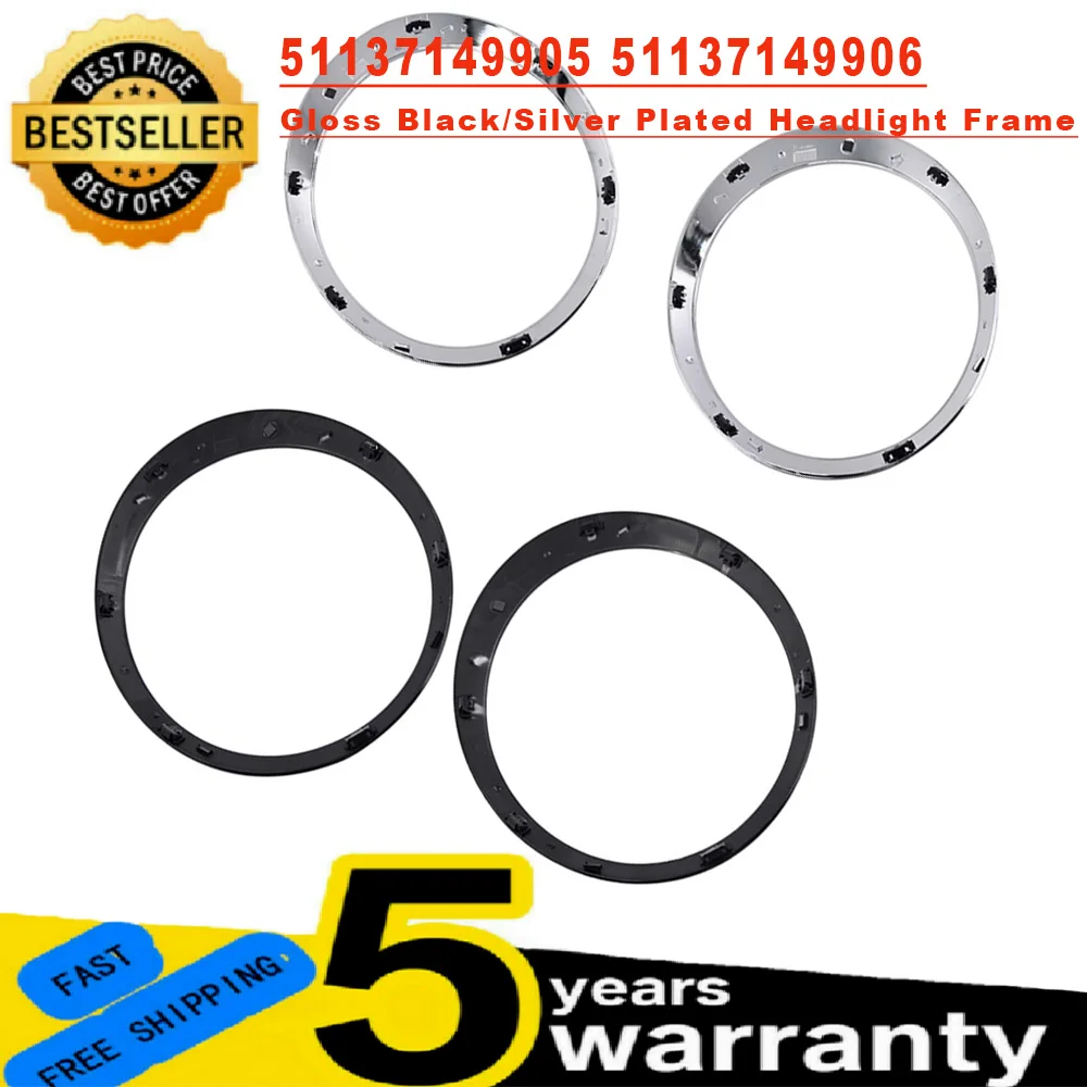 Gloss Black/Silver Plated Car Headlight Frame 51137149905 51137149906 ...