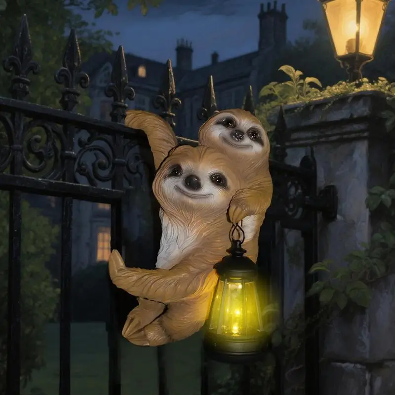 Solar Statue Garden Sloth Statues Outdoor Decor Auto Light Realistic ...