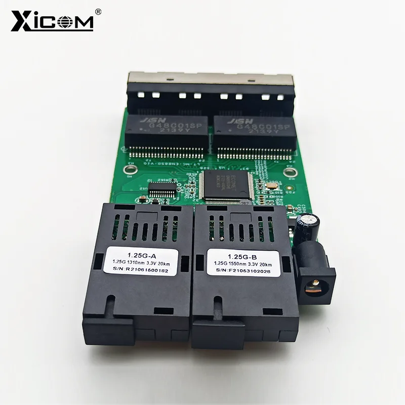 Pcba 10/100/1000 1000mギガビットファイバーメディアコンバータ20キロのシングルモード光スイッチイーサネット2ファイバ ...