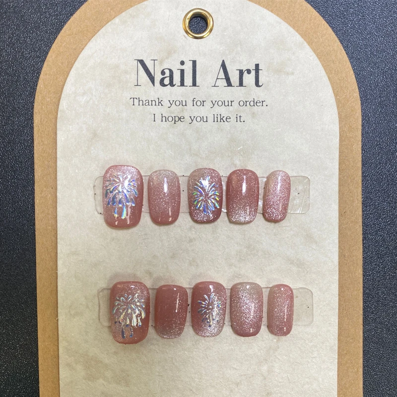 Handmade-Press-on-Nails-Fireworks-Gradient-Sparkling-False-Nails ...