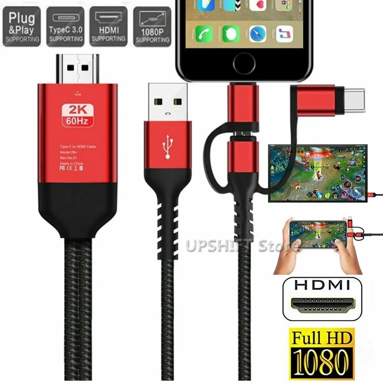 Adattatore cavo HDMI 3 in 1 tipo C/Micro/iPhone MHL a HDMI Mirroring ...