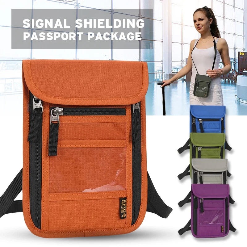 RFID Protection Passport Holder Travel Neck Pouch Anti-theft Wallet ...