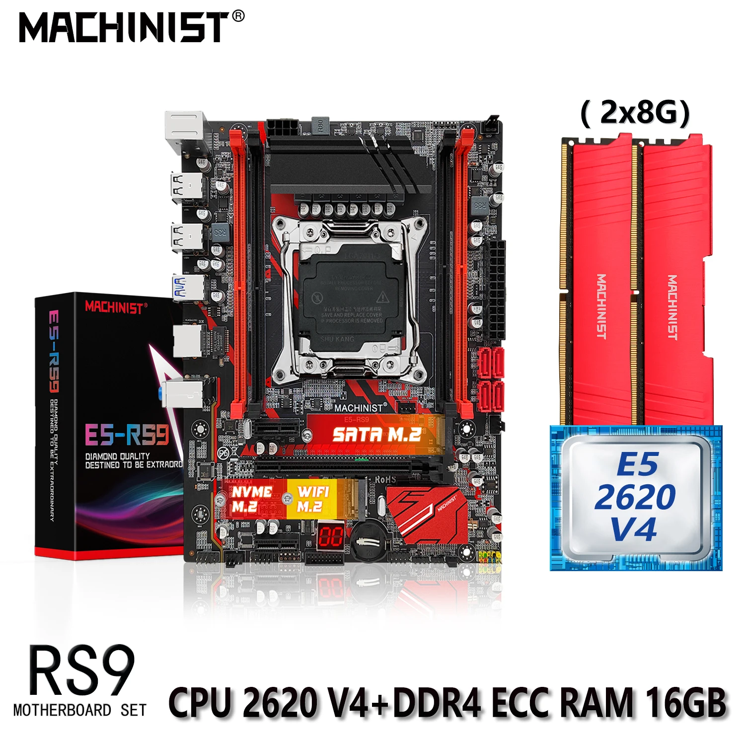 MACHINIST-X99 Conjunto de Placa-Mãe RS9, Kit LGA 2011-3, CPU Xeon E5 2620 V4, 16G, 2x8 Memória ...