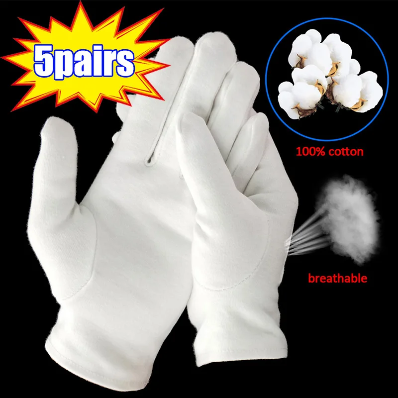 5pairs-White-Cotton-Work-Gloves-for-Dry-Hands-Handling-Film-SPA-Gloves ...