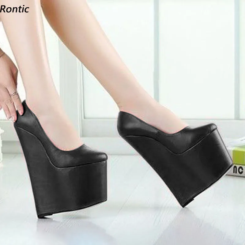 Rontic New Handmade Women Platform Pumps Wedges Heels Round Toe Pretty ...
