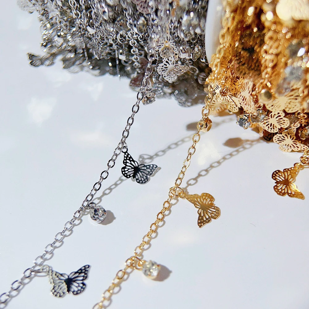 2Meters 1Meter Butterfly Pendant Copper Chains Crystal Bead KC Gold ...