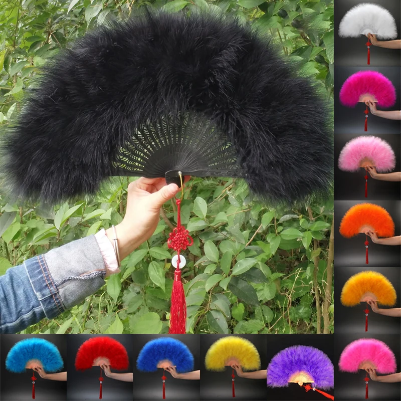 Colorful Feather Fan Dance Performance Folding Fan Bridal Hand Fan ...