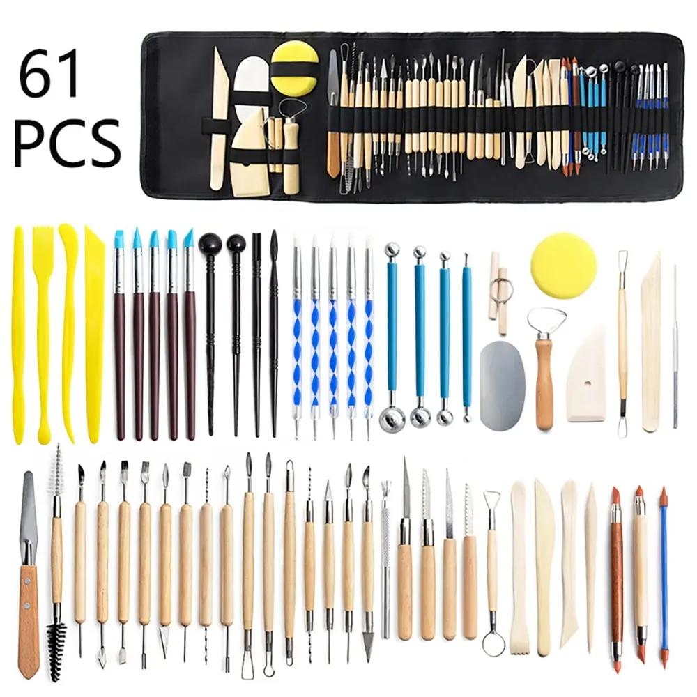 61pcs-Pottery-Clay-Tools-Sculpting-Sculpt-Smoothing-Wax-Carving-Ceramic-Polymer-Shapers-Modeling ...
