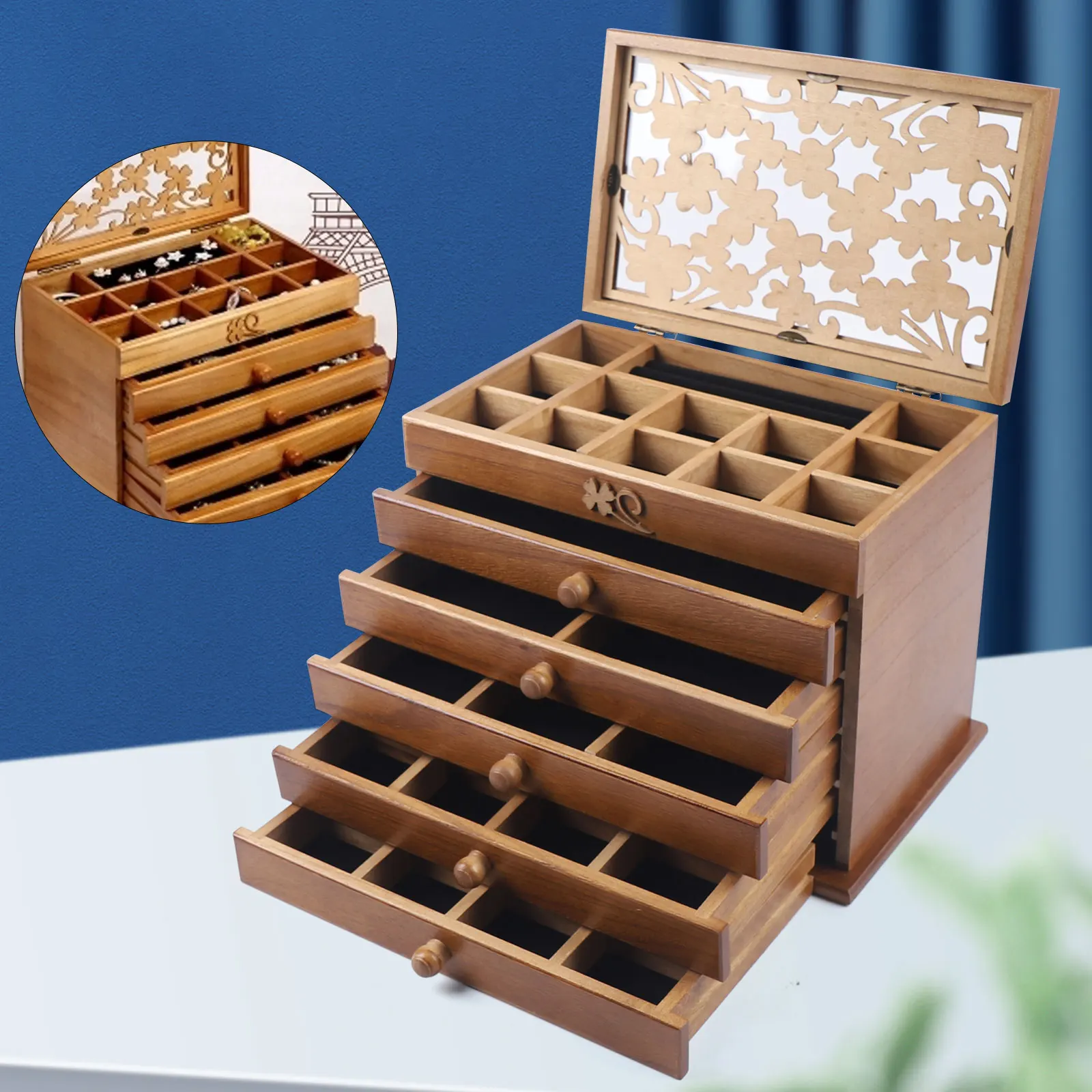 Brown-6-Layers-Wood-Jewelry-Box-Organizers-Storage-Christmas-Gift-for ...