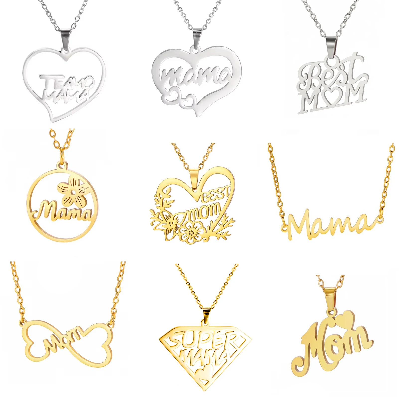 Unift Letter Mama Mom Heart Necklaces Tiny Pendant Stainless Steel Neck ...