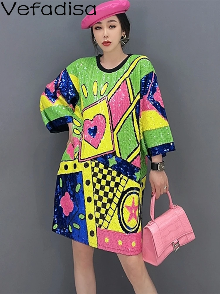 Vefadisa-2024-New-Spring-Sequin-Color-Matching-Dress-Women-Fashion ...