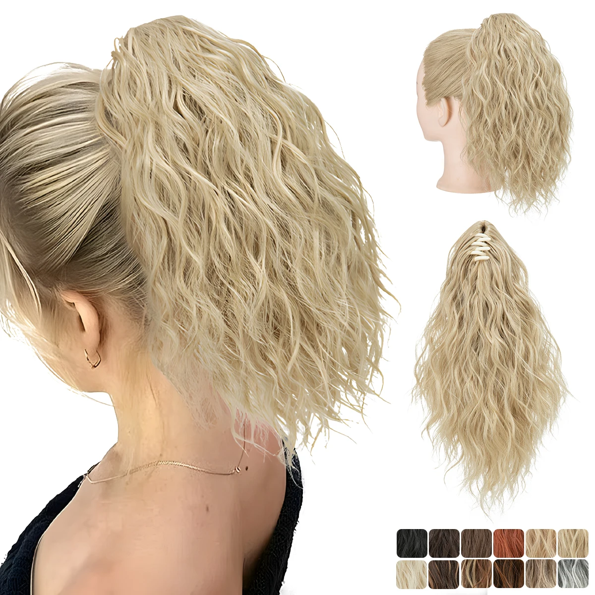 13-Inch-Synthetic-Claw-Clip-In-Ponytail-Curly-Blonde-Brown-Short ...