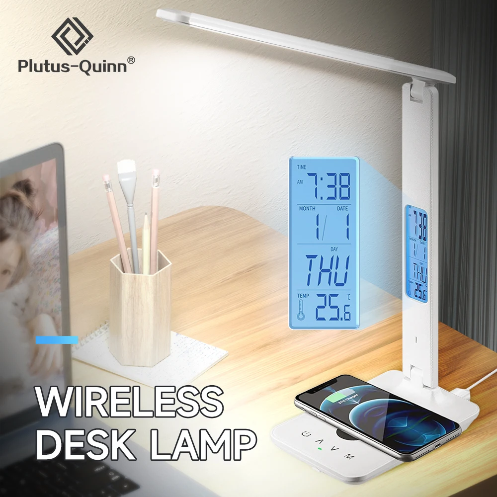 10W QI Wireless Charging LED Desk Lamps With Calendar Temperature Alarm ...