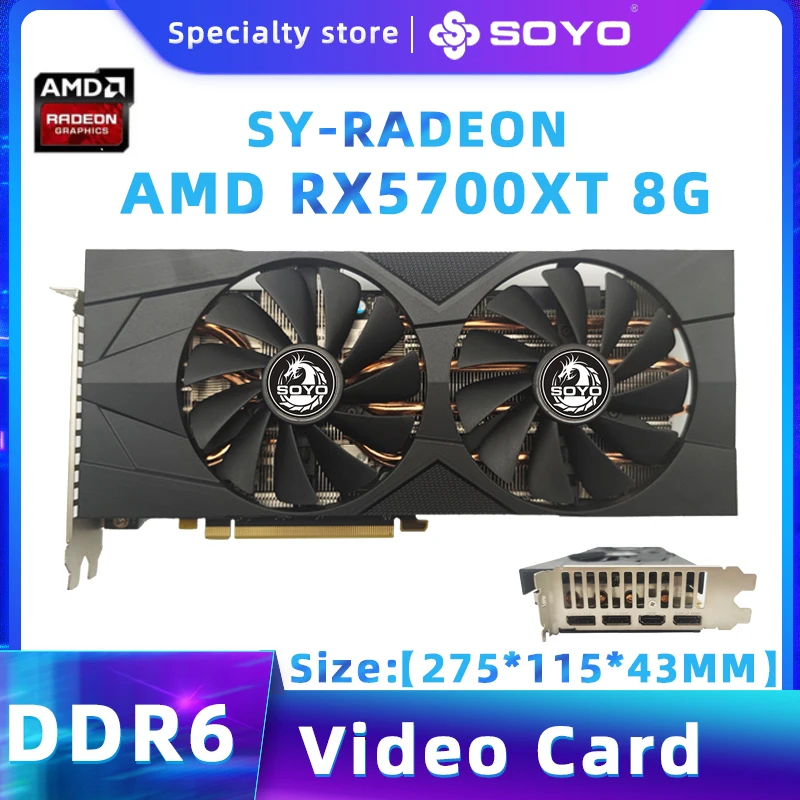 SOYO tarjeta gráfica RX 5700XT 5500XT de 8GB, GPU GDDR6 de 256 bits, 8 ...