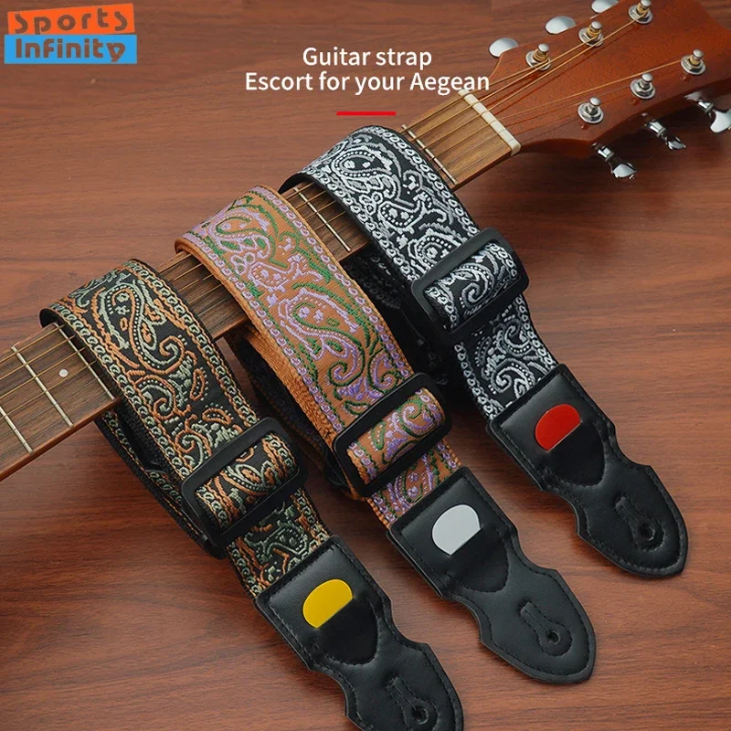 Acoustic-Guitar-Shoulder-Straps-with-Pick-Clips-Wooden-Electric-Guitar ...