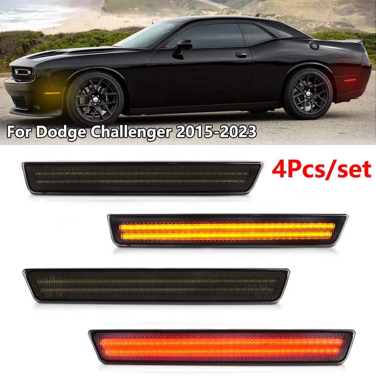 4Pcs-Front-Amber-Rear-Red-Bumper-LED-Side-Marker-Light-Lamp-For-Dodge ...