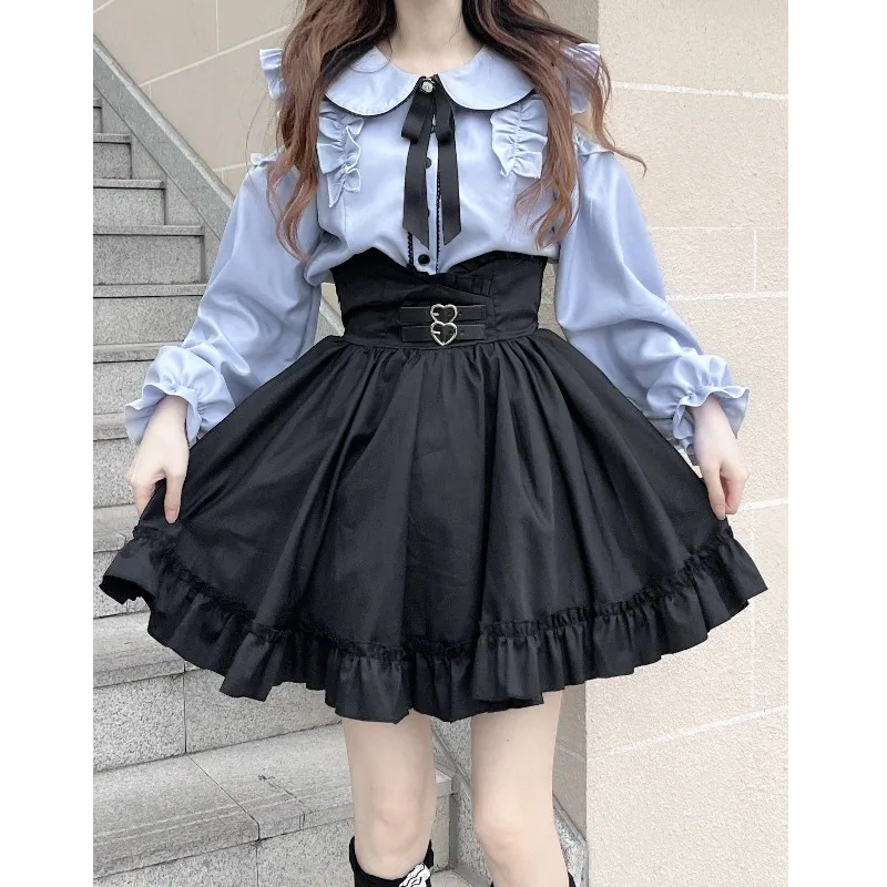 Japanese-Gothic-Lolita-JK-Skirt-Sets-Women-Kawii-Peter-Pan-Collar-Off-Shoulder-Shirts-Mini ...