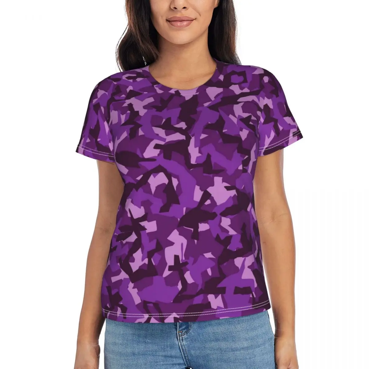 Female-T-Shirt-Summer-Army-Camo-Tee-Shirt-Purple-Camouflage-Y2K-Funny-T ...