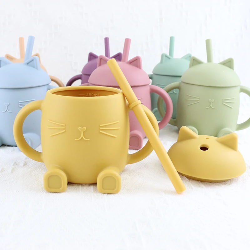 Silicone-Standing-Kitty-Cat-With-Straw-Sippy-Drinking-Cup-Lucky-High ...