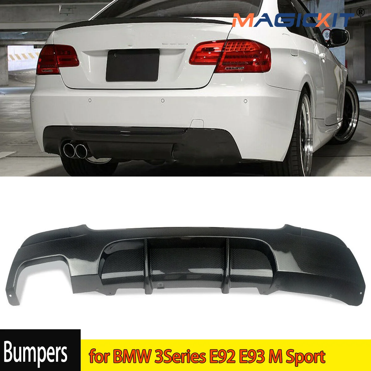 Rear Bumper Diffuser Carbon Look ABS For 2007-2013 BMW 3 Series E92 E93 ...