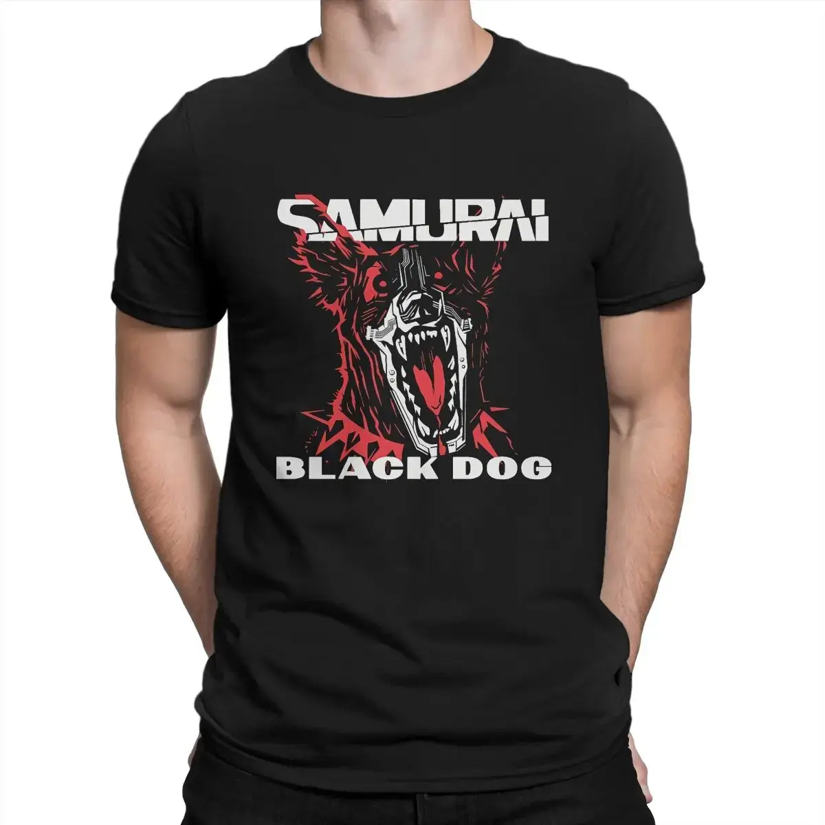 Black Dog T Shirt Pure Cotton Novelty T-Shirt Round Collar Cyber ...