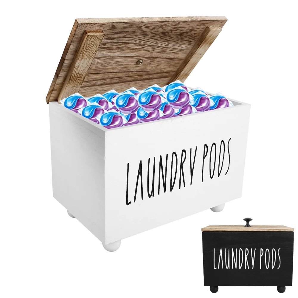 Laundry Pods Container Wooden Dishwasher Storage Box Washing Capsules ...