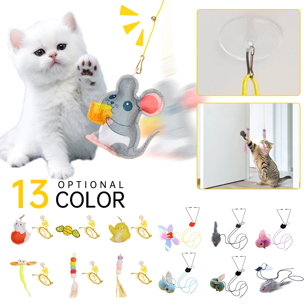 Interactive Cat Toy Hanging Door Retractable Cat Scratch Rope Mouse ...