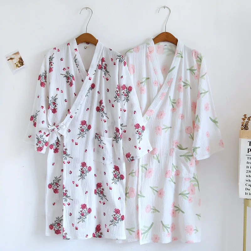 Gauze Cotton Kimono Robe Bathrobe Women Night Sexy Robes Nightgown For ...