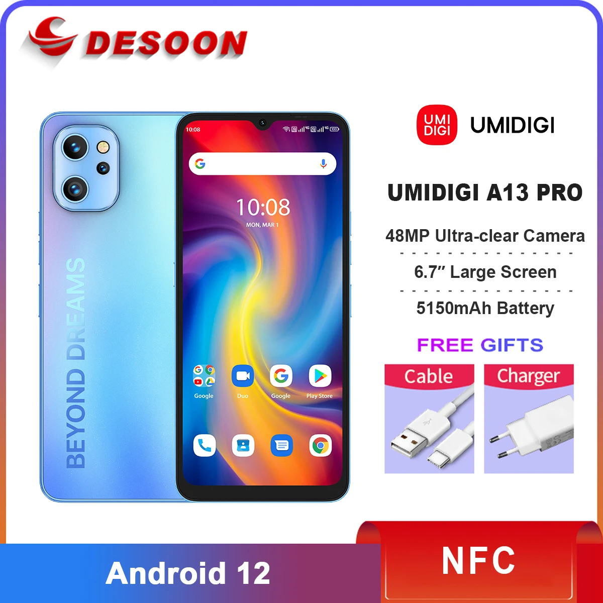 UMIDIGI A13 Pro Android 12 Smartphone NFC 48MP AI Triple Camera 6GB ...