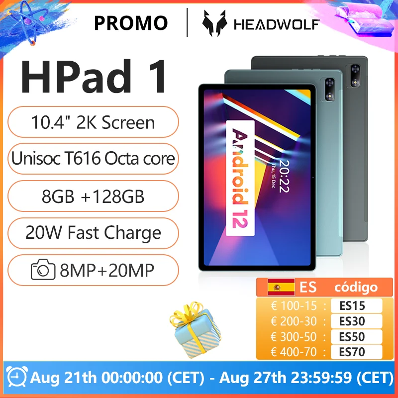 Headwolf-Tableta HPad1 con Android 12, 10,4 pulgadas, Unisoc T616, 8GB ...