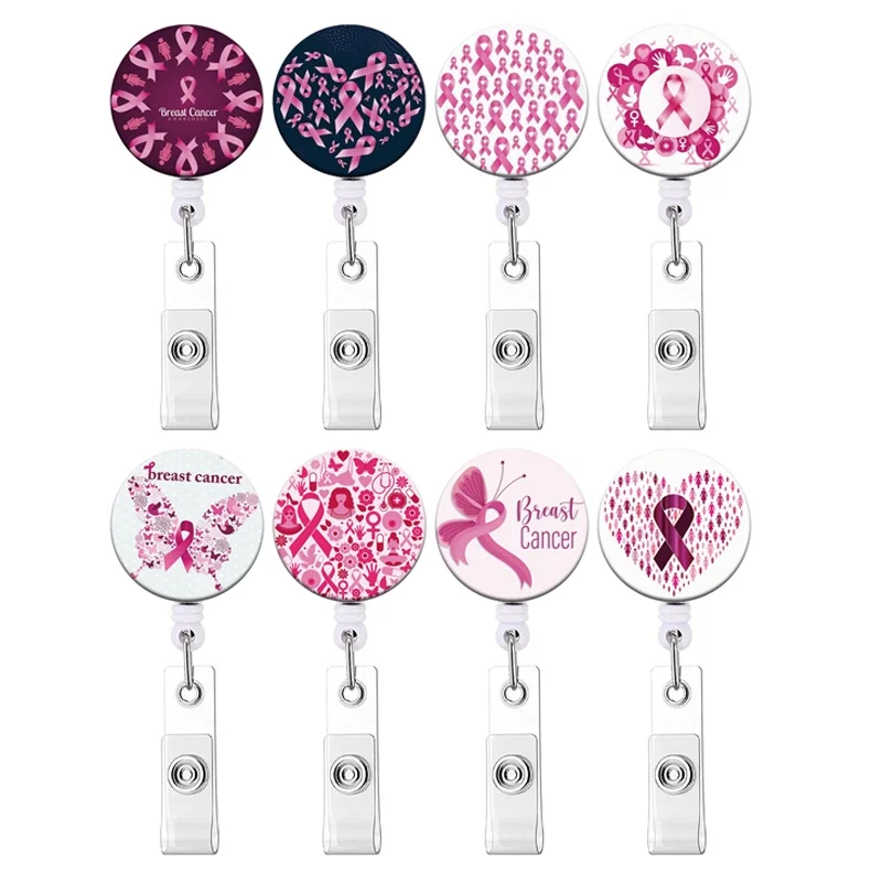 Pink Ribbon Retractable Buckle For ID Badge Card Reel Clip, Care for ...