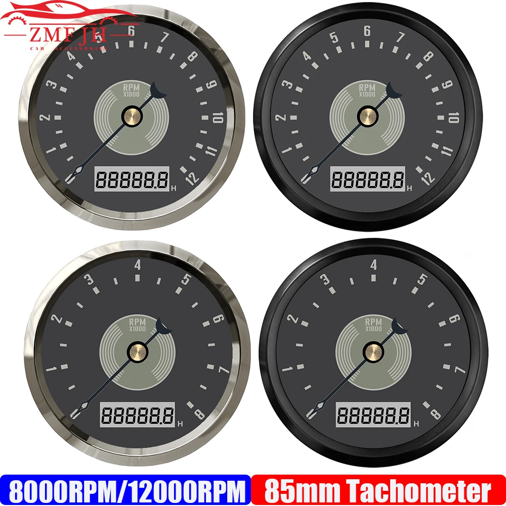 8000RPM,12000RPM 85mm Tachometer Red/Yellow Backlight Retro Styling ...