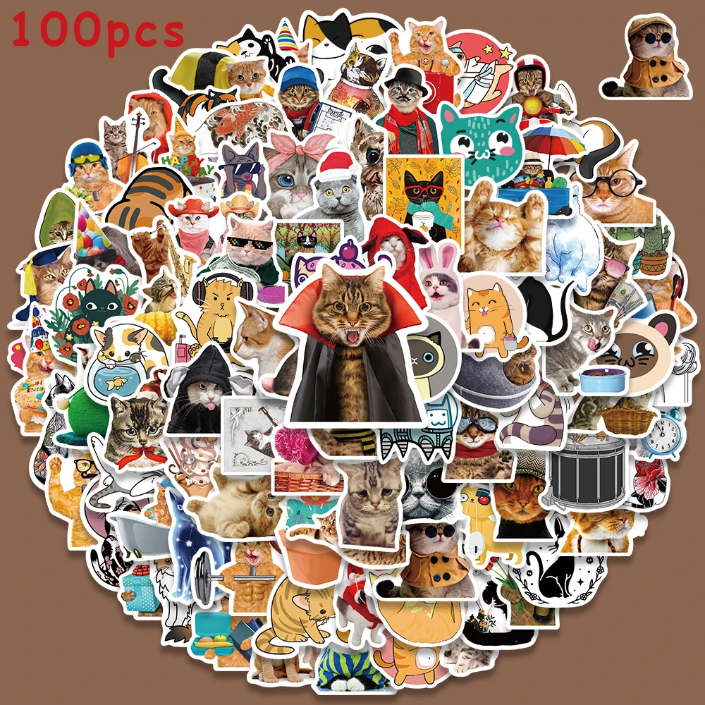 10/50/100pcs MEME Cute Cat Stickers Funny Animal Decals For Laptop ...