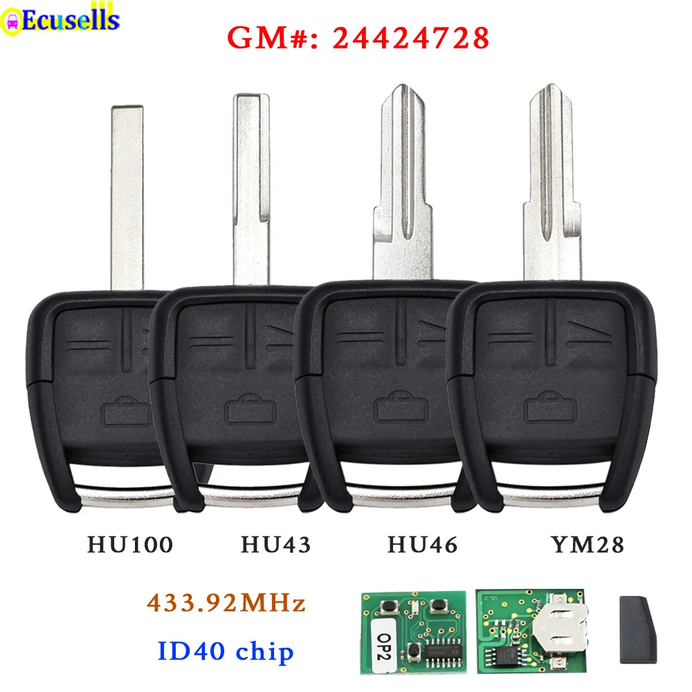 Remote Key Fob 3 Button 433.92mhz Transponder Chip ID40 For Vauxhall ...