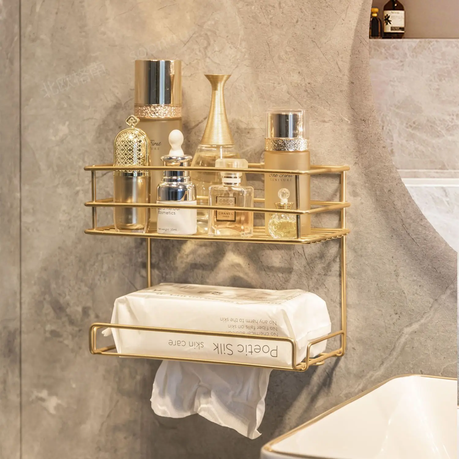 Home-Gold-Bathroom-Shelf-Punch-Free-Shelves-Shower-Storage-Wall-Mounted ...