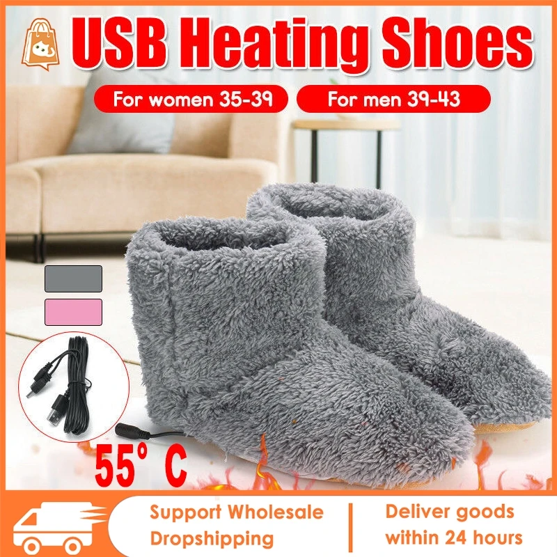 1-6PCS-Winter-Usb-Heater-Slippers-Men-Warm-Home-Shoes-Plush-Electric ...