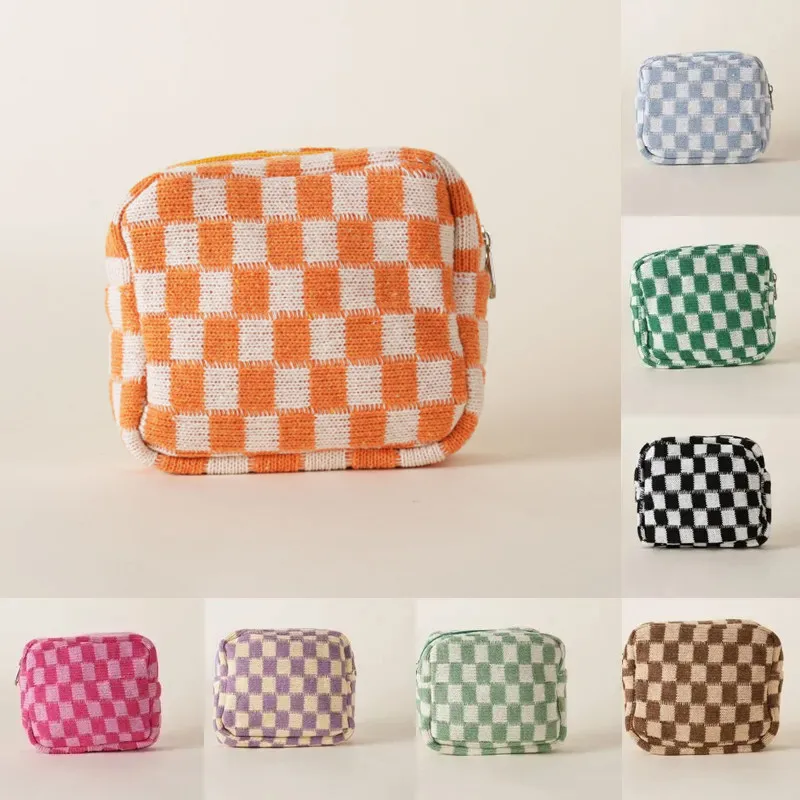 Colorful-Knitted-Checkerboard-Storage-Bag-Portable-Mini-Cosmetic-Bag ...