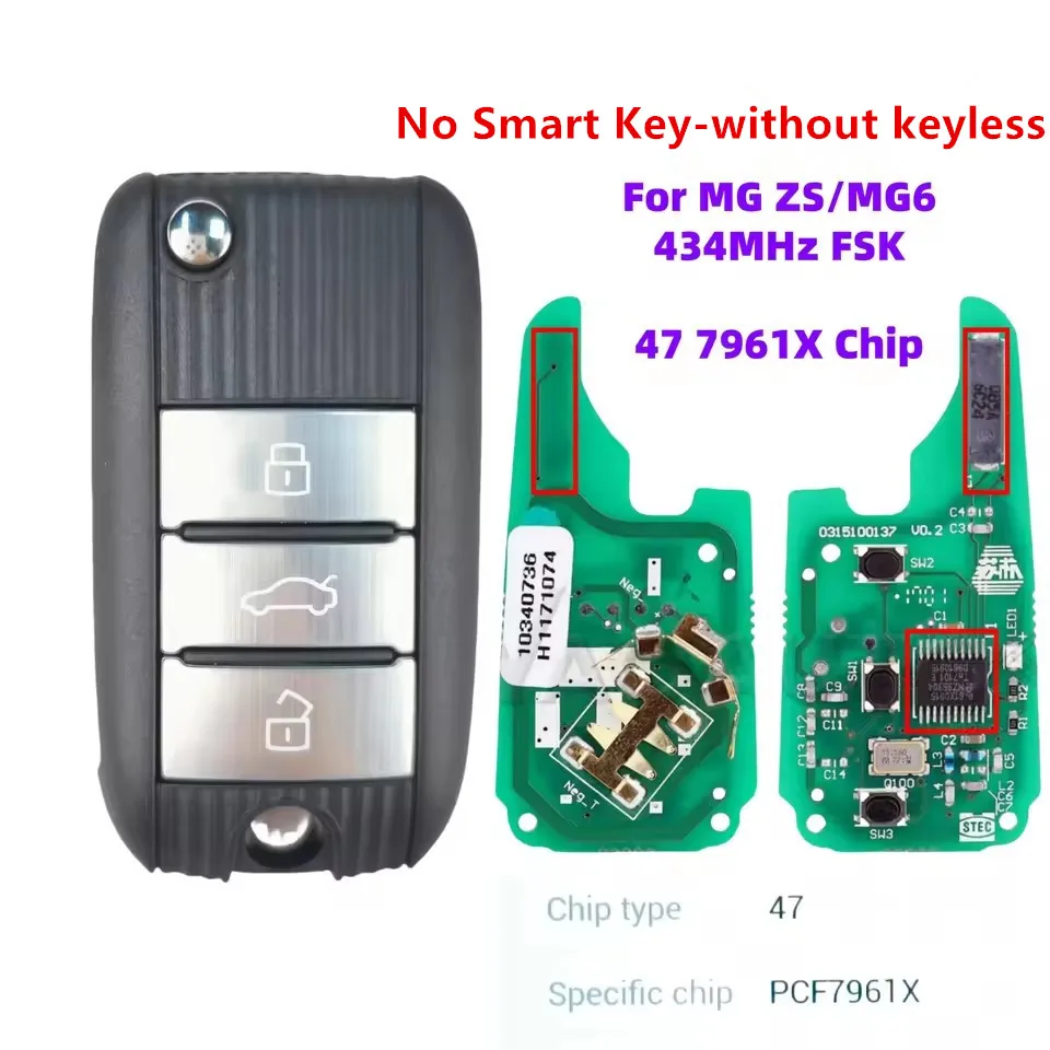 KEYECU Replacement Flip Remote Key FOB 3Buttons without keyless 433 Mhz ...
