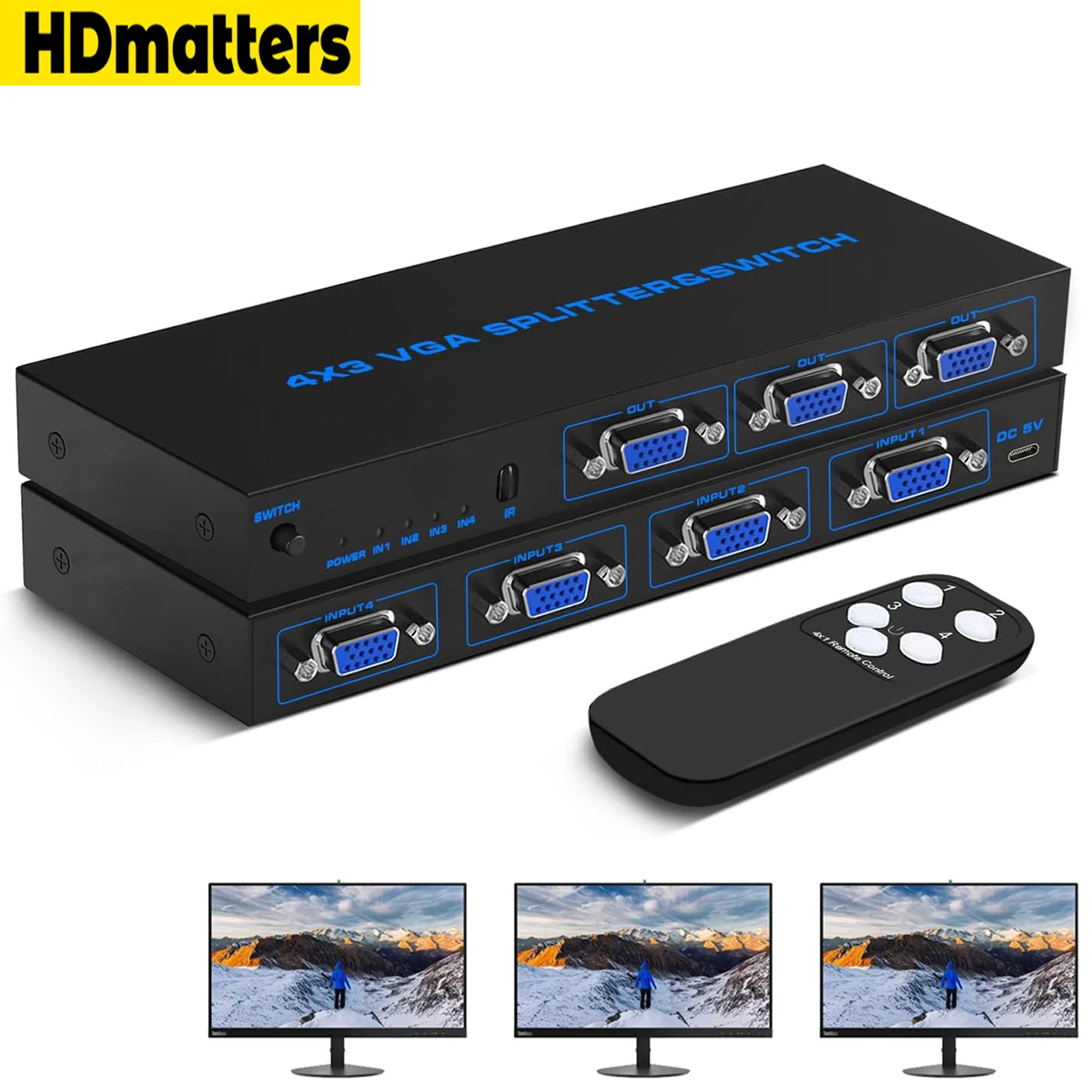 Video-Splitter-Box-com-suporte-remoto-IR-Switch-VGA-4-em-3-Out-4-Portas ...