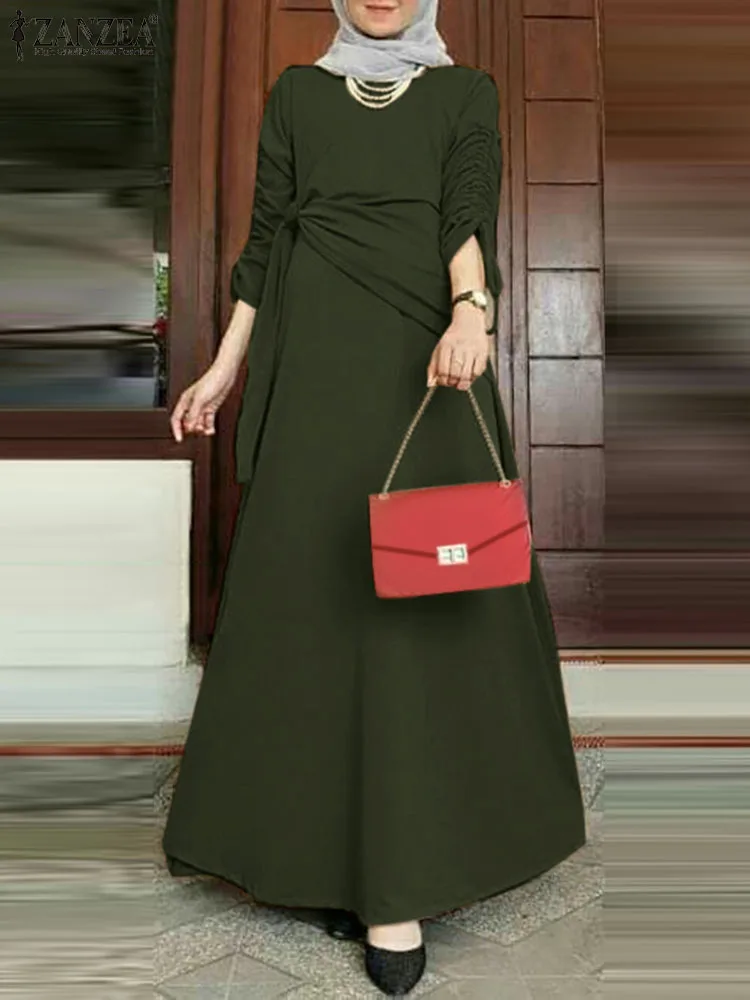 ZANZEA-Fashion-Autumn-Dress-Women-Long-Sleeve-Drawstring-Solid-Kaftan ...