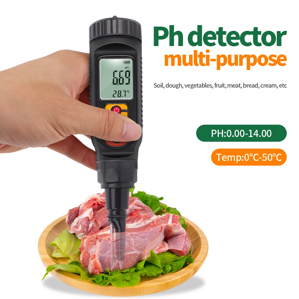 Digital PH Meter 2 in 1 LCD Backlight Temperature Tester for Food ...