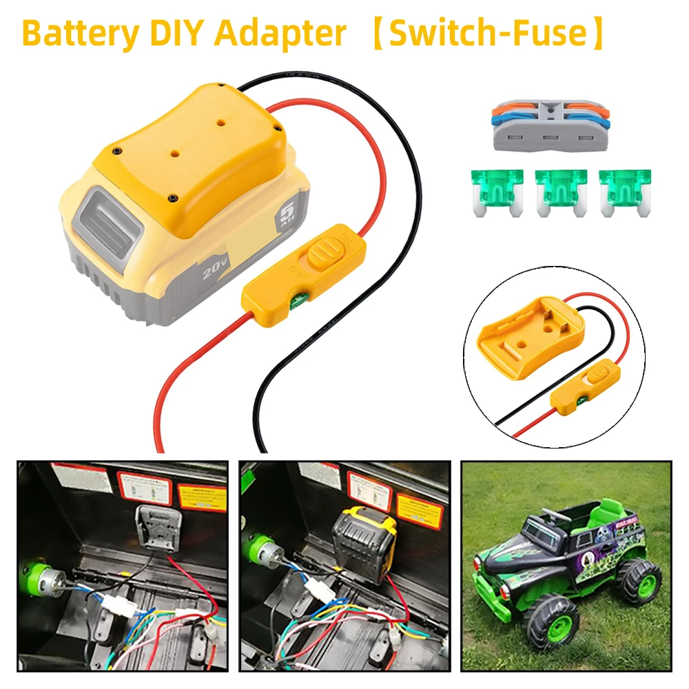 Battery-Adapter-for-Dewalt-20V-Li-ion-Battery-with-Switch-Fuses-Wire ...