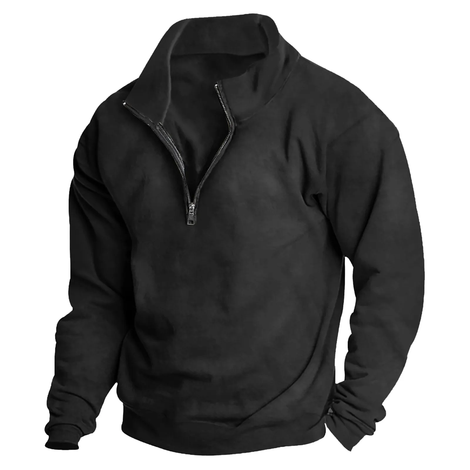 Men-S-Fleece-Hoodless-Autumn-Simple-Style-Pullovers-Standing-Neck-Half ...