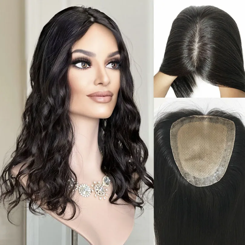 15x16CM-Water-Wave-Silk-Base-Topper-Virgin-Human-Hair-Breathable-2CM-PU ...