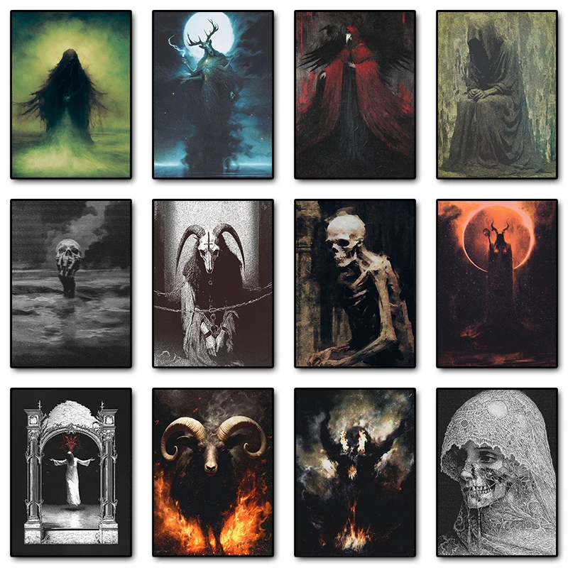 Vintage Dark Gothic Demon Goat Horror Bride Skeleton Skull Posters ...