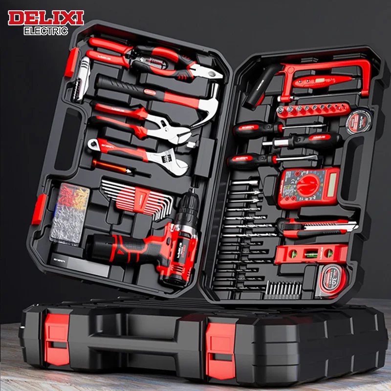 DELIXI-ELECTRIC-Tool-Set-Home-Maintenance-Electric-Drill-Toolbox ...