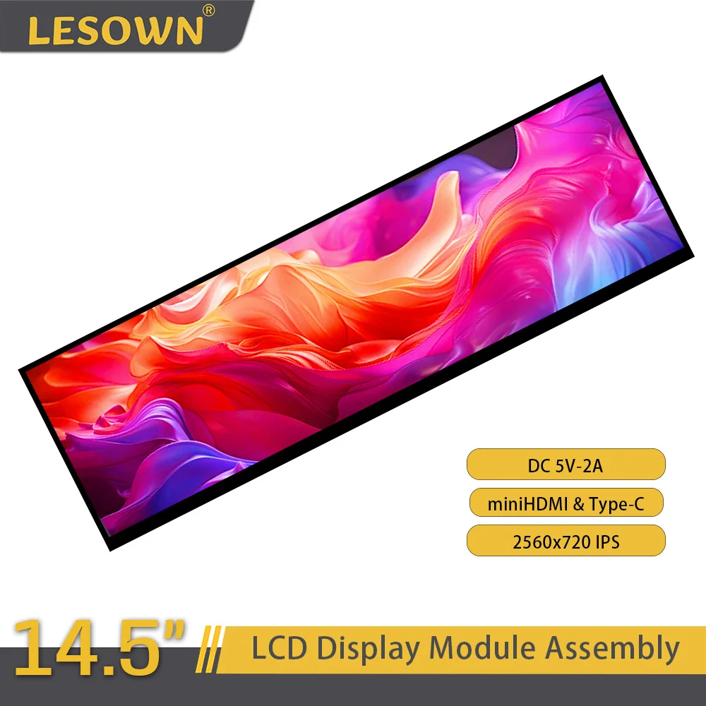 LESOWN Long Strip Display 14.5 inch 2560x720 IPS LCD Screen 1500:1 USB ...